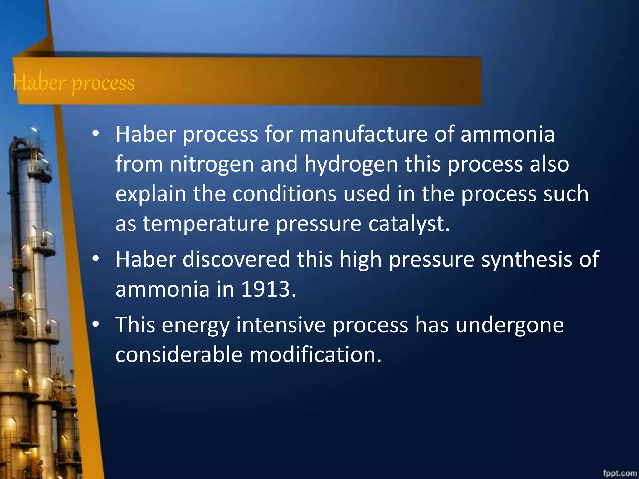 Manufacturing of ammonia (Haber process | PPTX