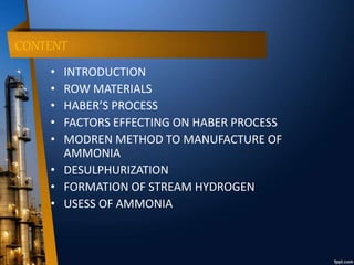 Manufacturing of ammonia (Haber process | PPTX
