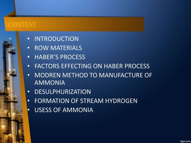 Manufacturing of ammonia (Haber process | PPTX | Chemistry | Science