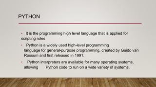Introduction to Python , Overview | PPTX