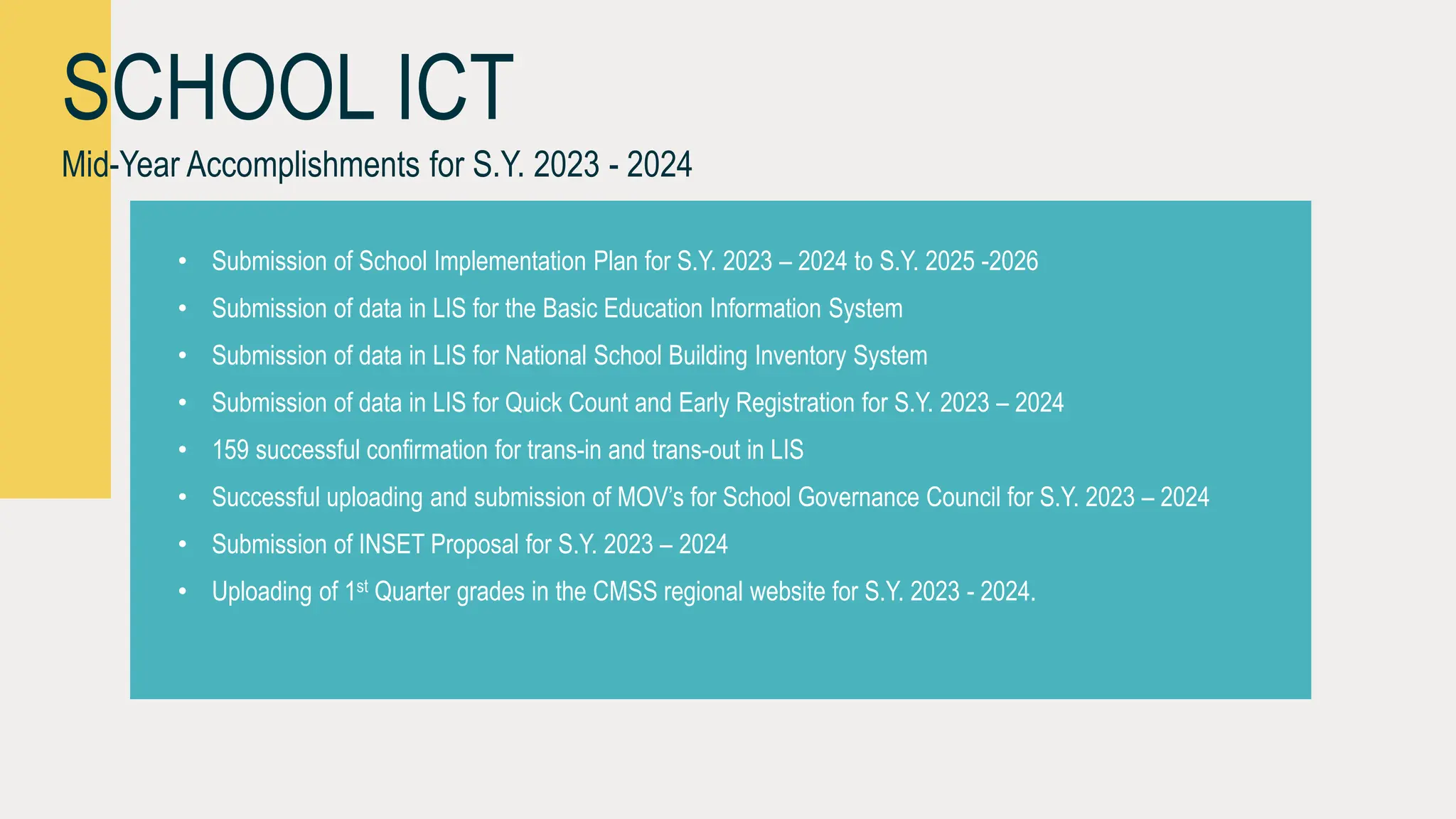 My Presentation for ICT Department accomplishment | PPTX