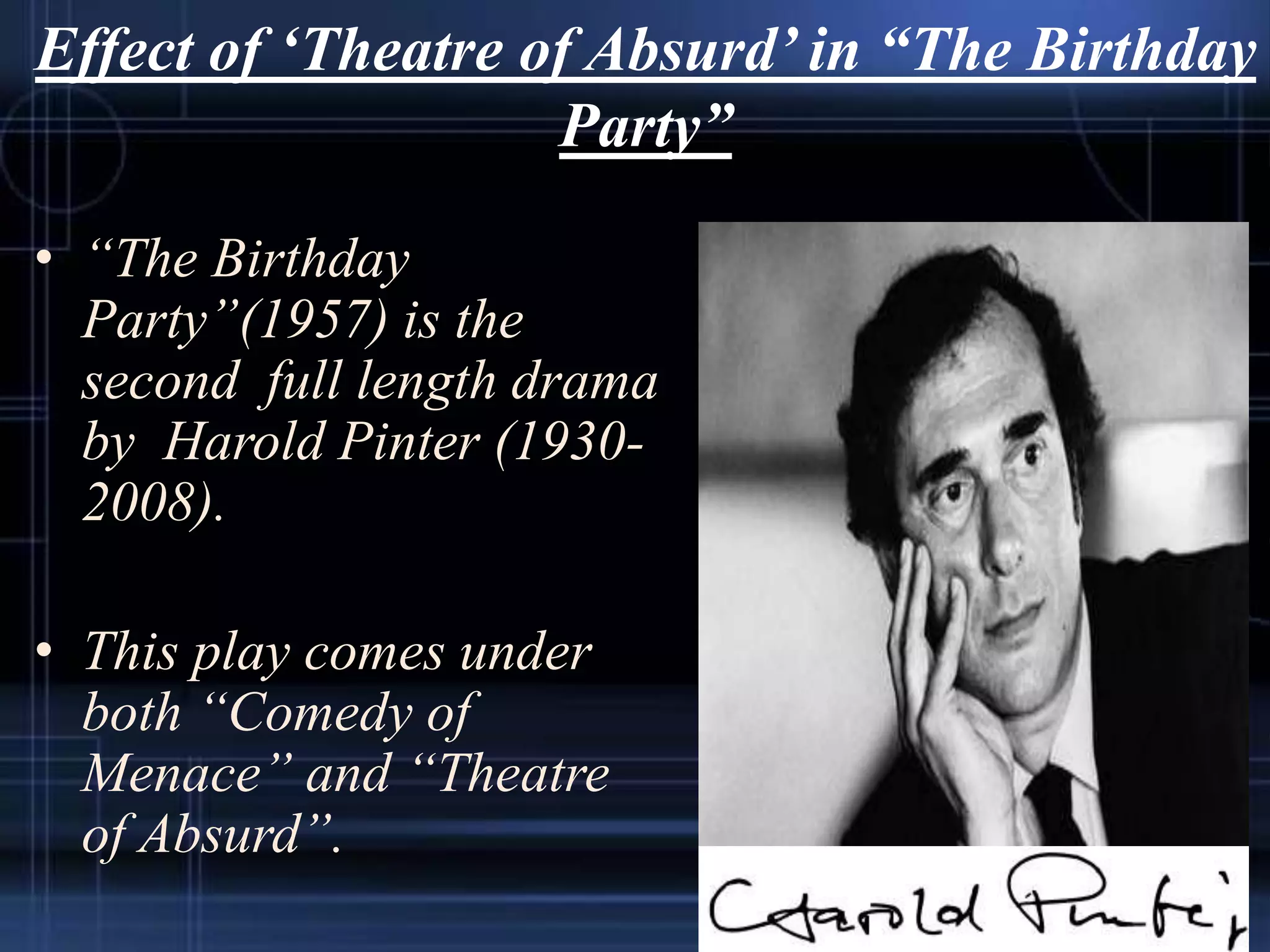 My presentation on "Influence of Theater of Absurd in the play 'The ...