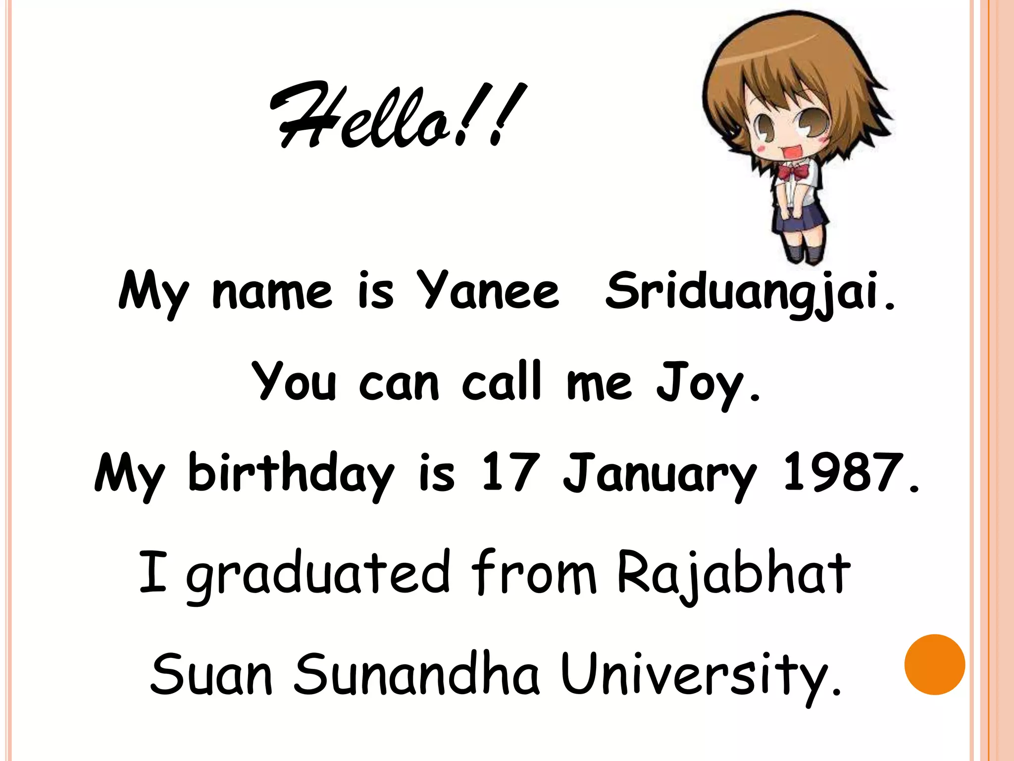My profile Yanee Sriduangjai | PPTX