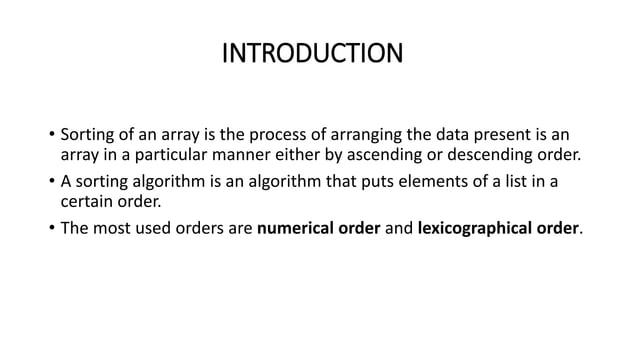 sorting algorithm graphical method | PPT