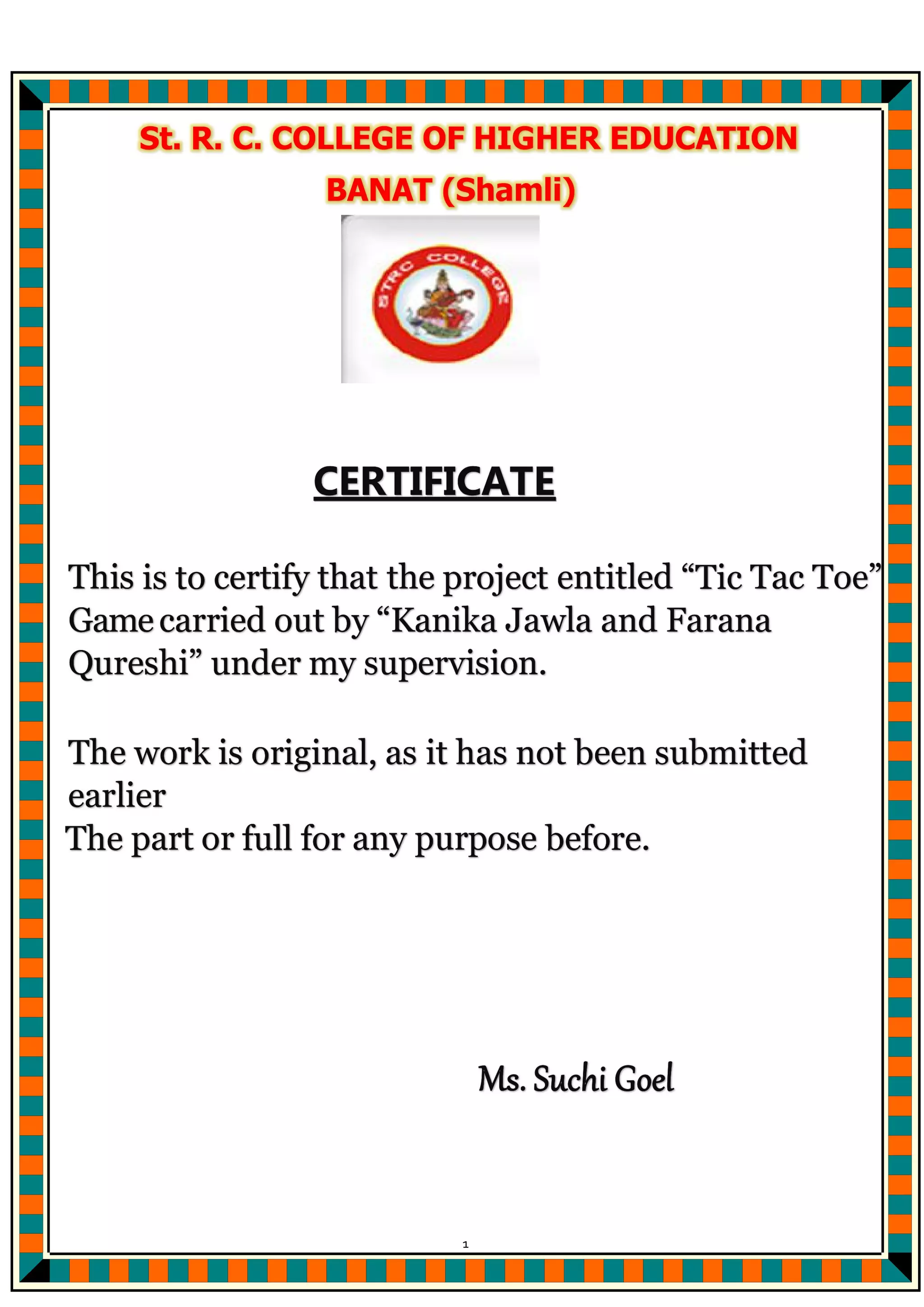 Tic Tac Toe Project | PDF