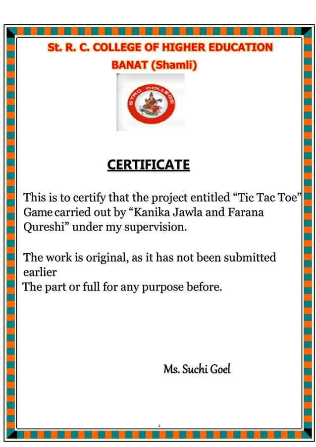 Tic Tac Toe Project | PDF