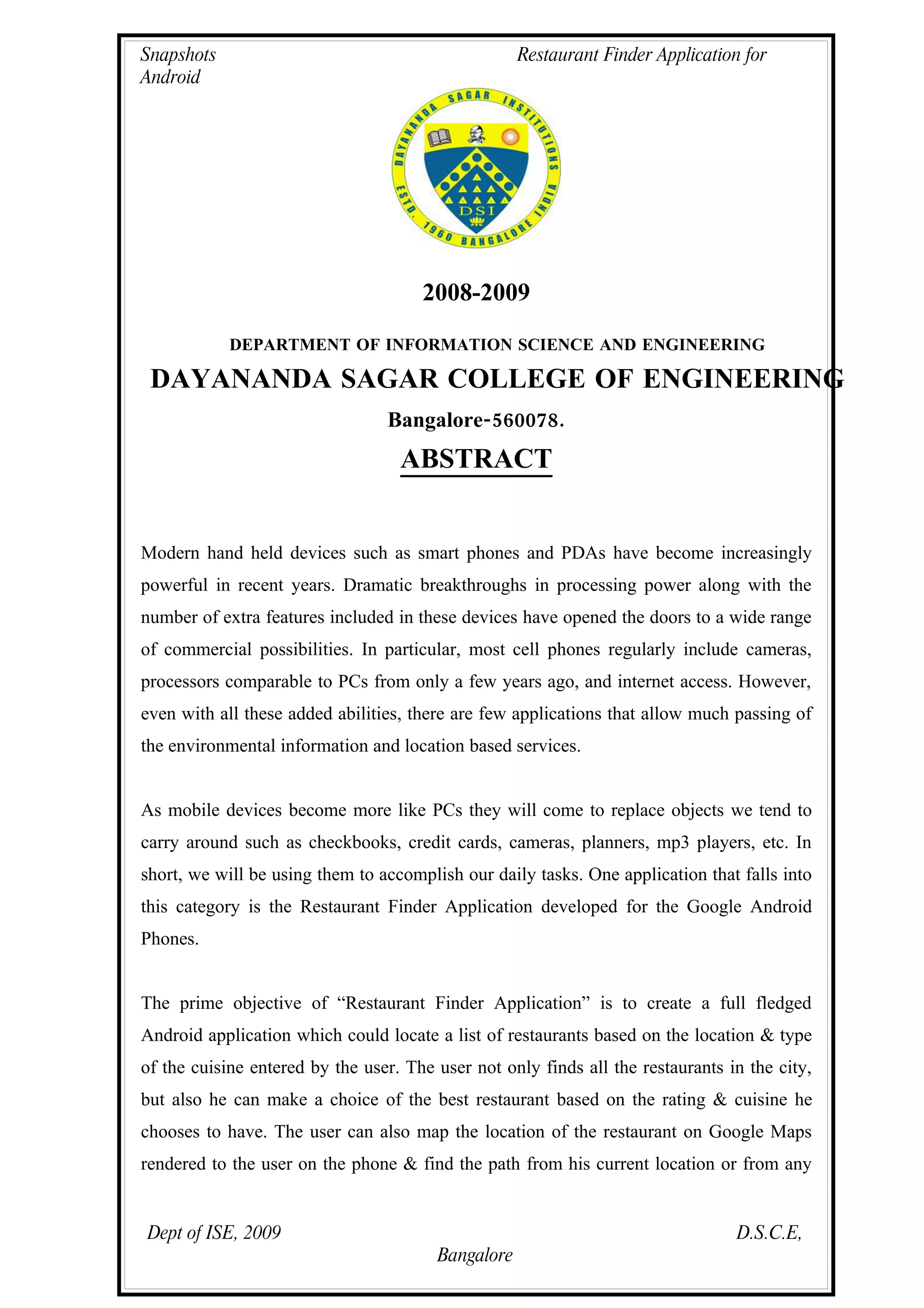 My Project Report Documentation with Abstract & Snapshots | DOC