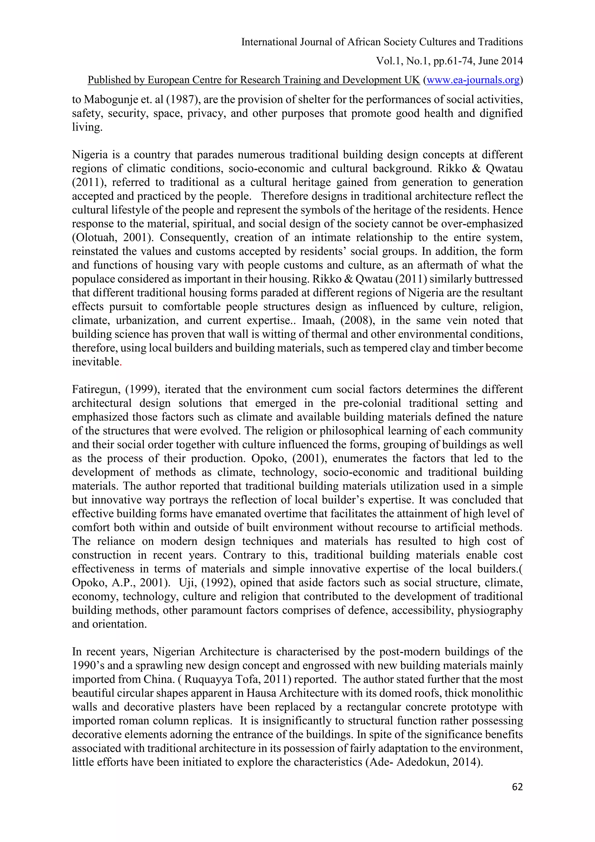 DEVELOPMENT OF TRADITIONAL ARCHITECTURE IN NIGERIA: A CASE STUDY OF ...