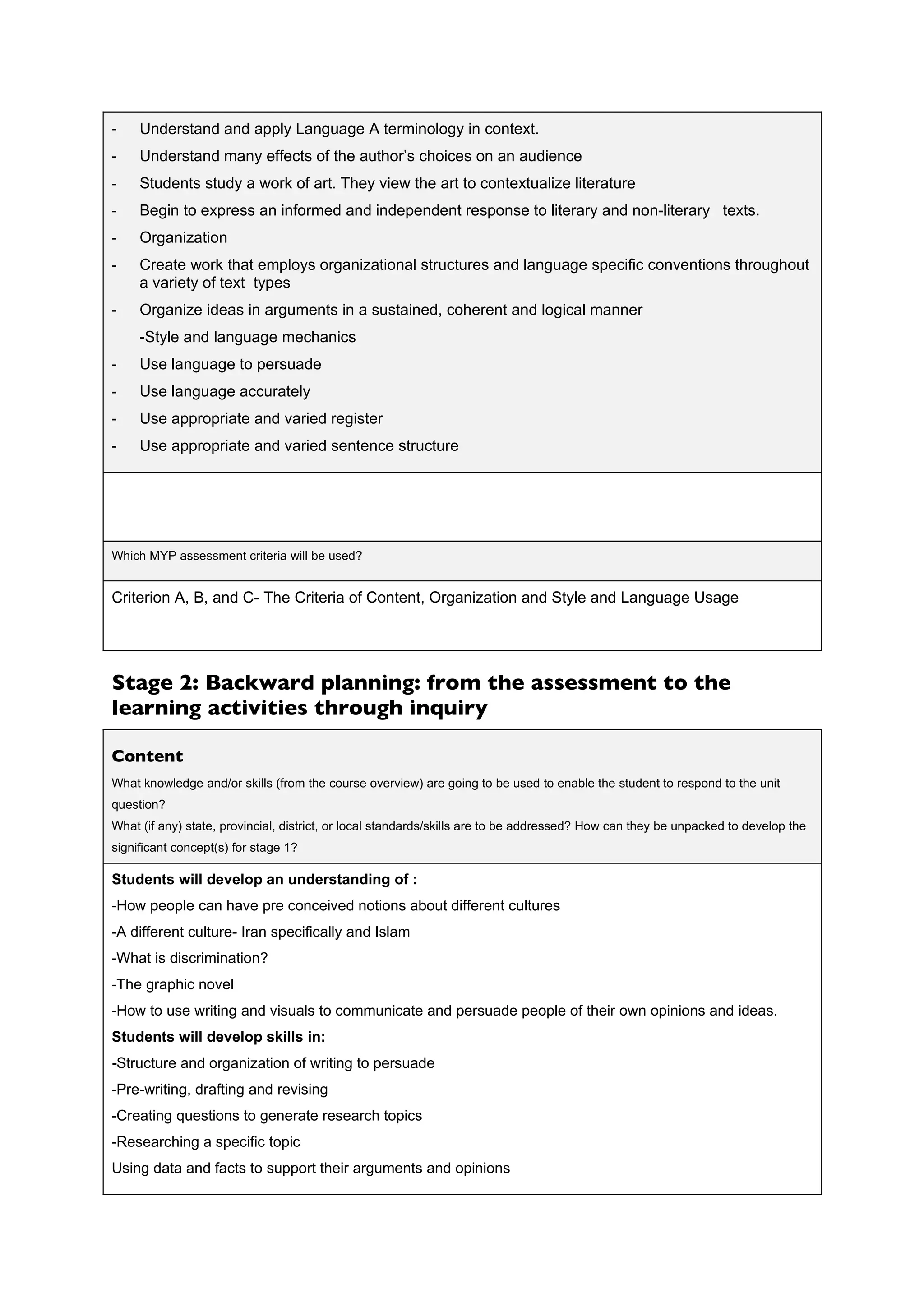 MYP Unit Planner persepolis | DOC