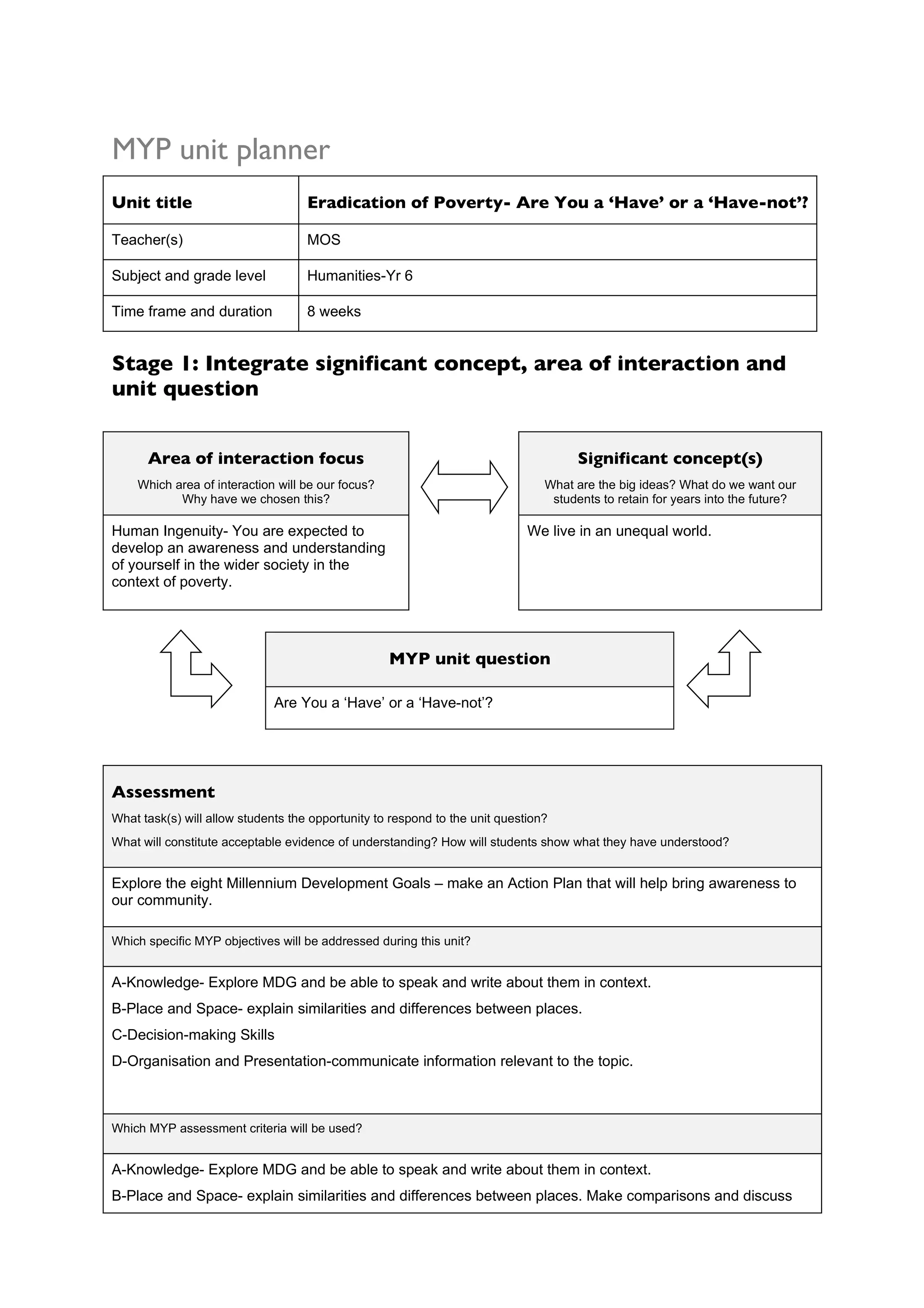 Myp unit planner yr6-t2-are you a have or have not | DOC | Educational ...