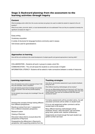 MYP Unit Planner Curious Incident | DOC