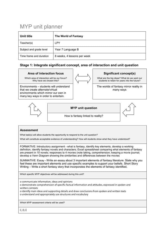 Myp unit the worlds of fantasy (3) (2) | PDF