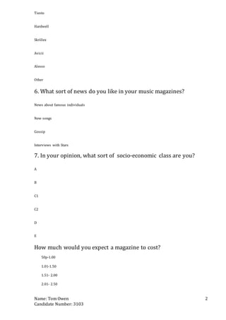 My questionnaire | DOCX | Dance and Electronic Music | Music