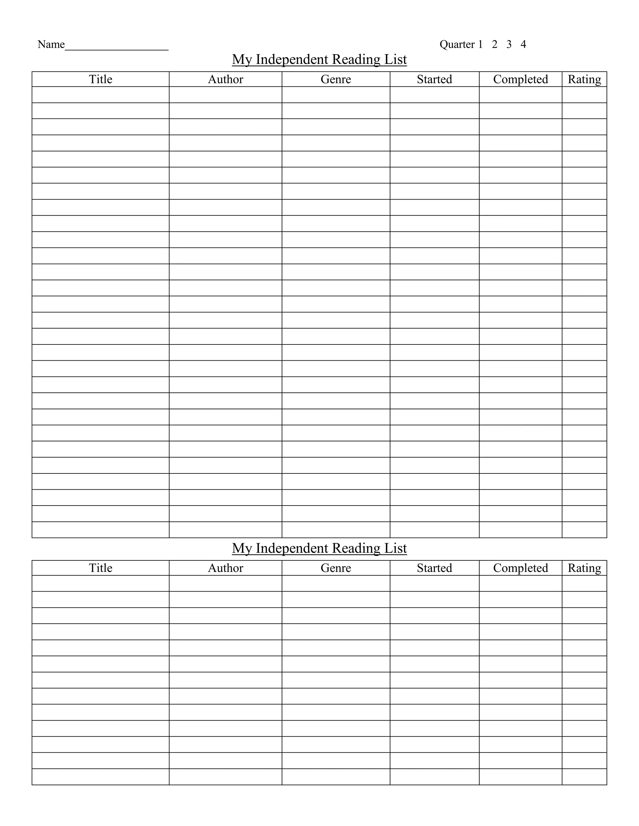 My Reading List | DOCX