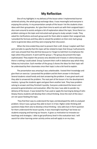 My Reflection in my delivery of the lesson.docx