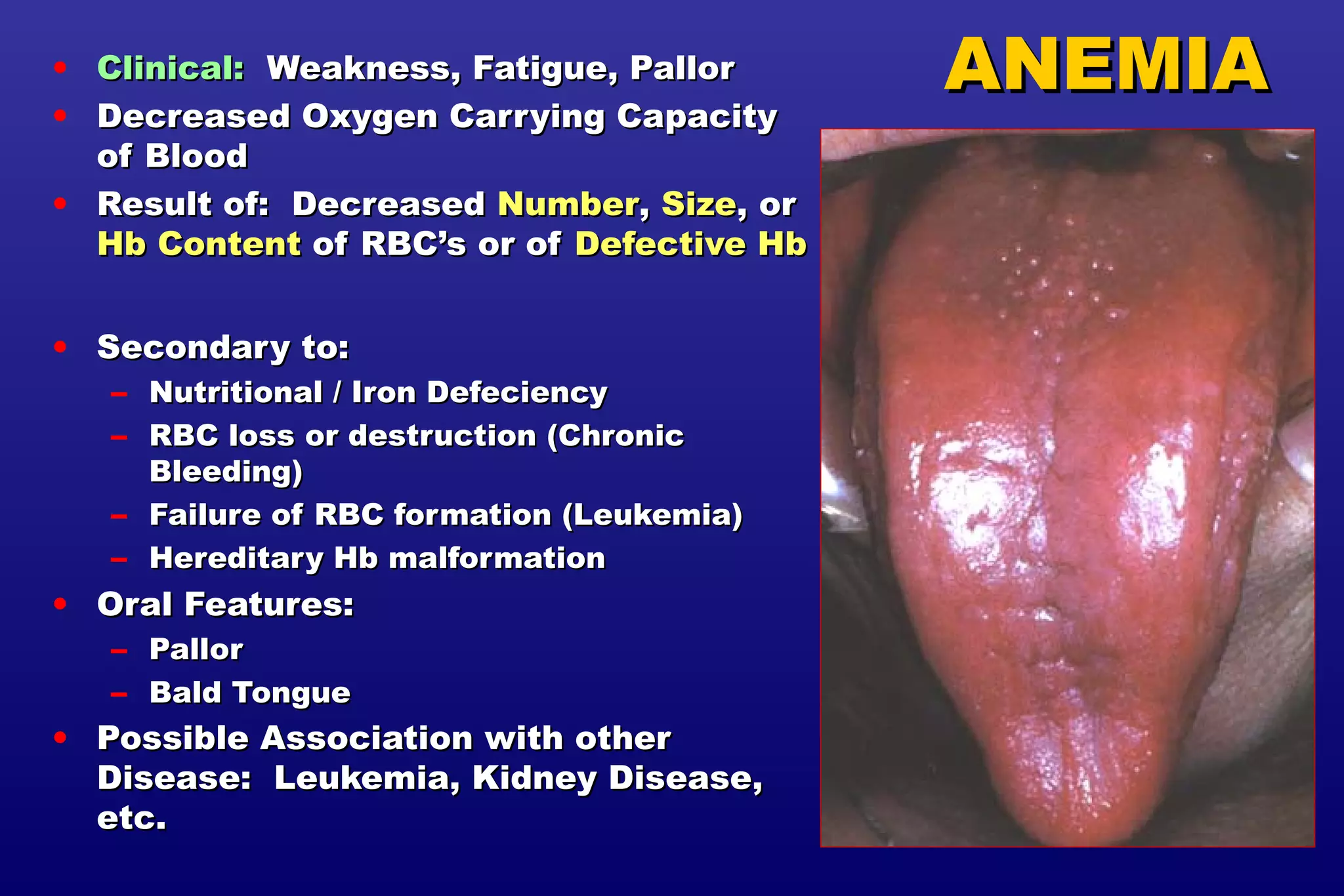anemia & other blood disease and its manifestations in oral cavity | PPT