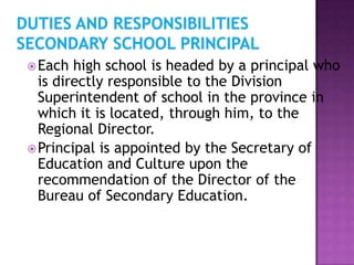 The Administration and Supervisory Of Bureau of Secondary Education | PPTX
