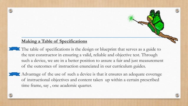 Table Of Specification Pptx Standardized Testing Educational Assessment