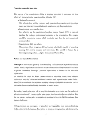 Report On Innovation | PDF | Business Administration | Business