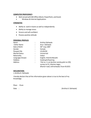 MSc fresher resume | DOC