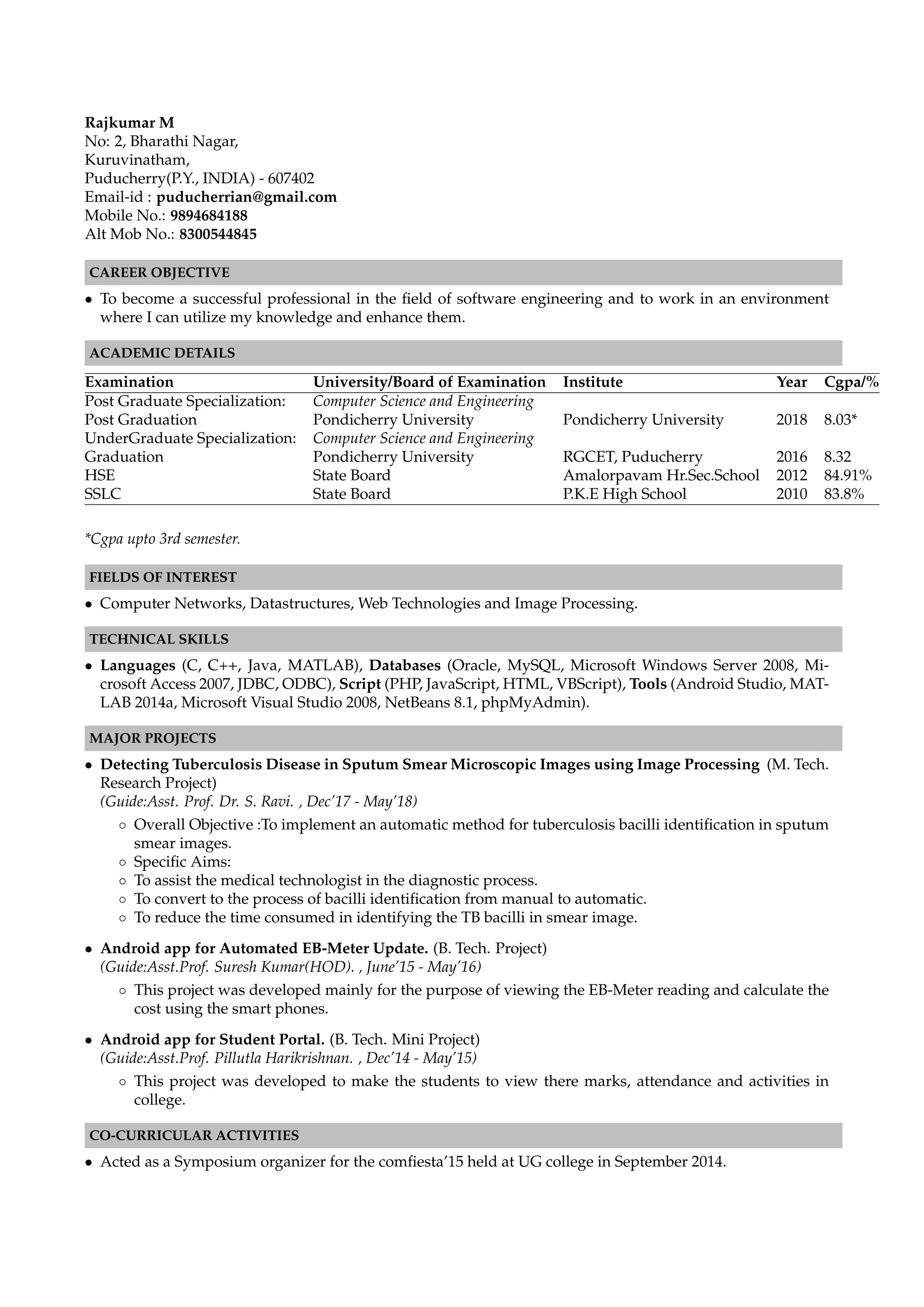 M.Tech freshers resume | PDF
