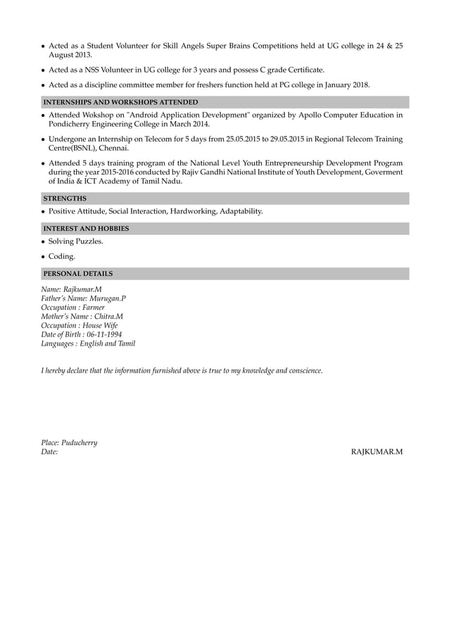 M.Tech freshers resume | PDF