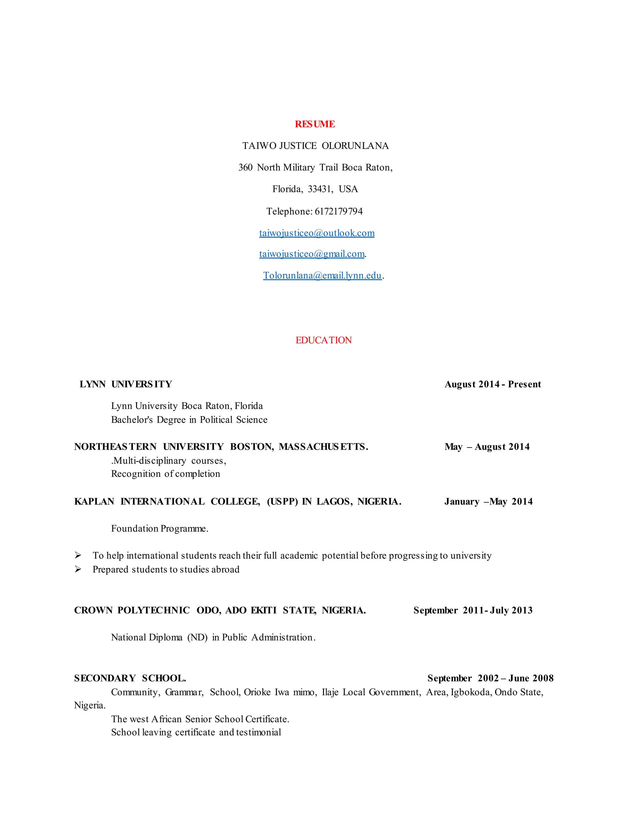 My resume, by taiwo justice | DOCX