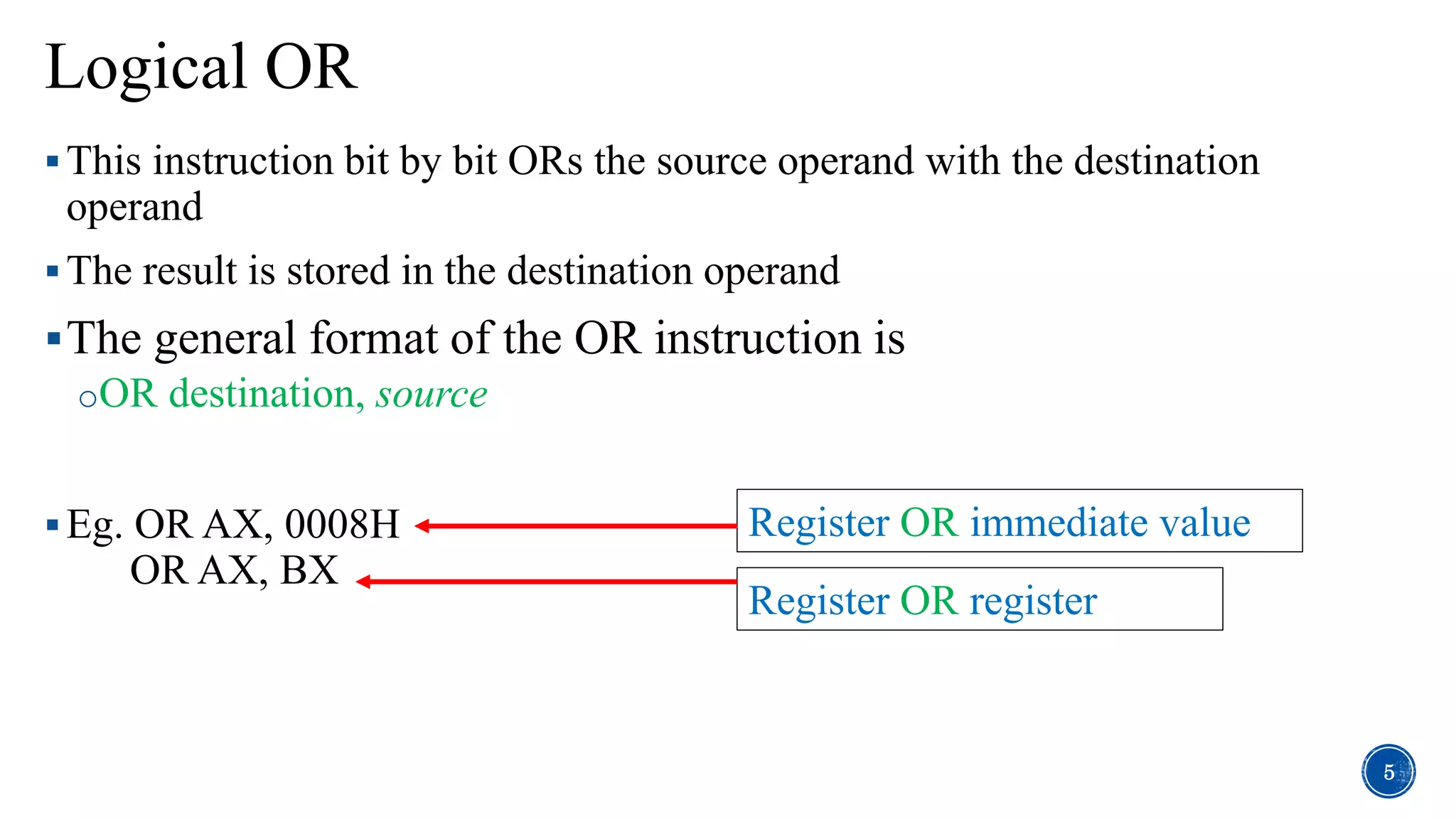 Logical Instructions used in 8086 microprocessor | PPTX