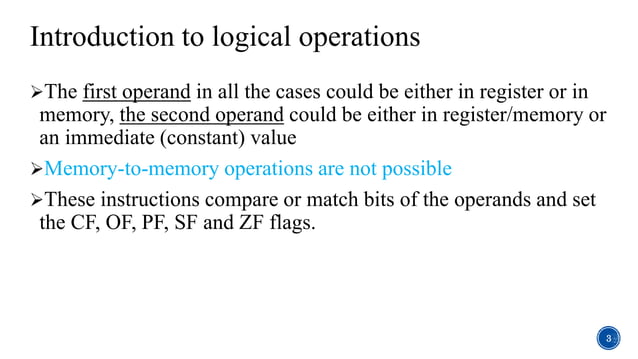 Logical Instructions used in 8086 microprocessor | PPTX | Programming Languages | Computing