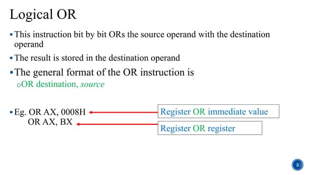 Logical Instructions used in 8086 microprocessor | PPTX | Programming Languages | Computing