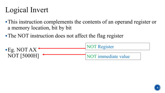 Logical Instructions used in 8086 microprocessor | PPTX | Programming Languages | Computing