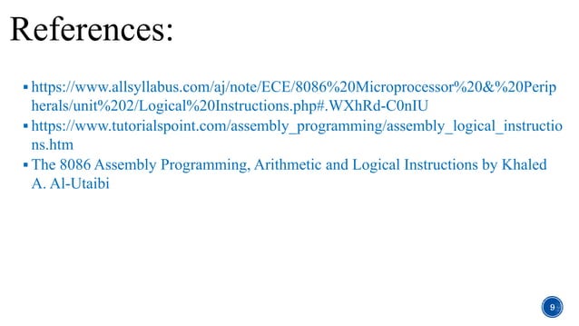 Logical Instructions used in 8086 microprocessor | PPTX | Programming Languages | Computing