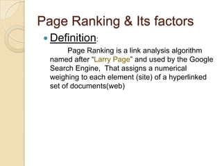 Search Engine Optimization(Google) | PPTX | Search | Internet