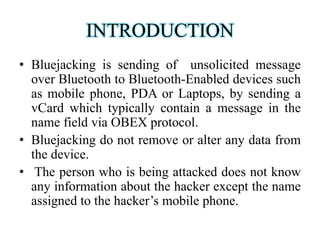 My seminar on bluejacking | PPTX