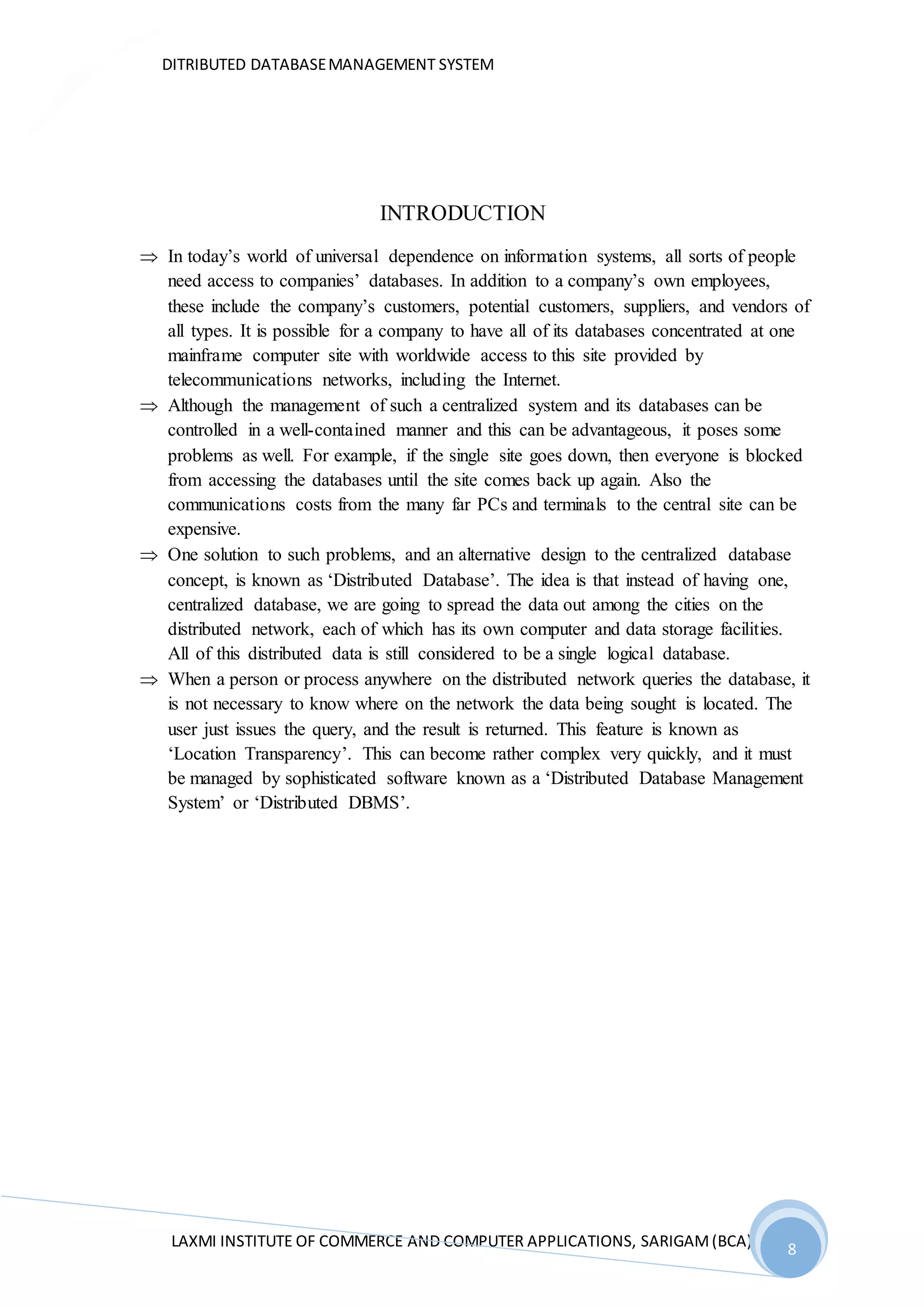 My seminar on distributed dbms | PDF