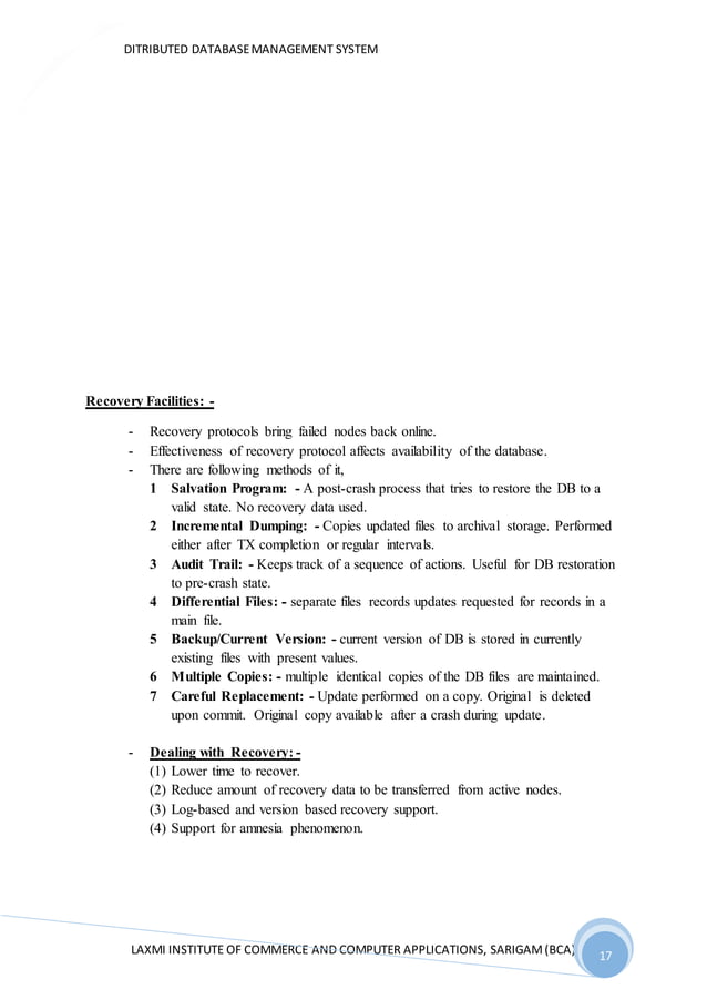 My seminar on distributed dbms | PDF