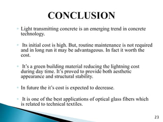 Light transmitting concrete | PPTX