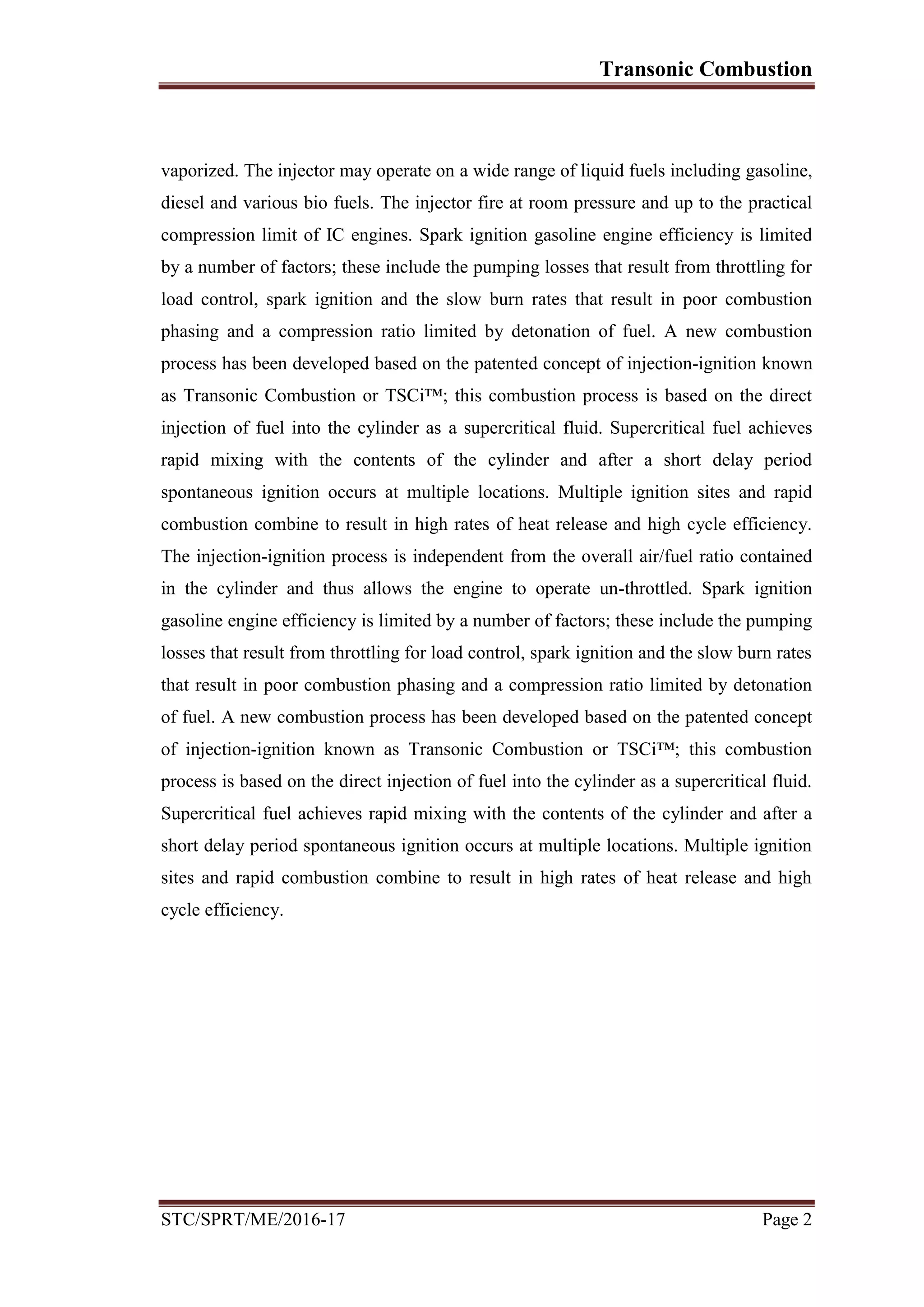 Transonic Combustion Seminar Report | PDF