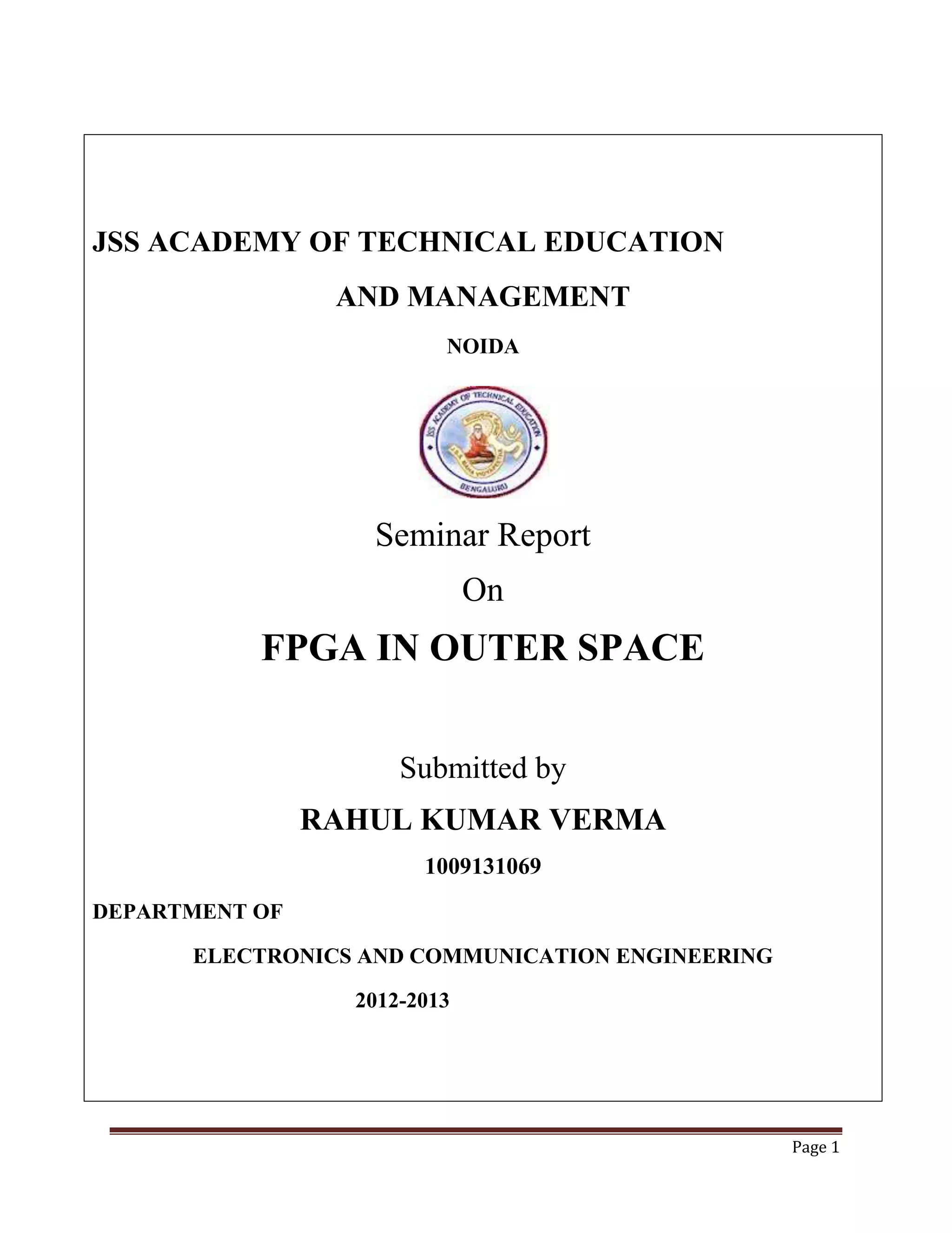 FPGA in outer space seminar report | DOCX