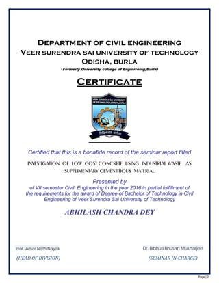 seminar report on concrete using of cementitios supplymentary material ...