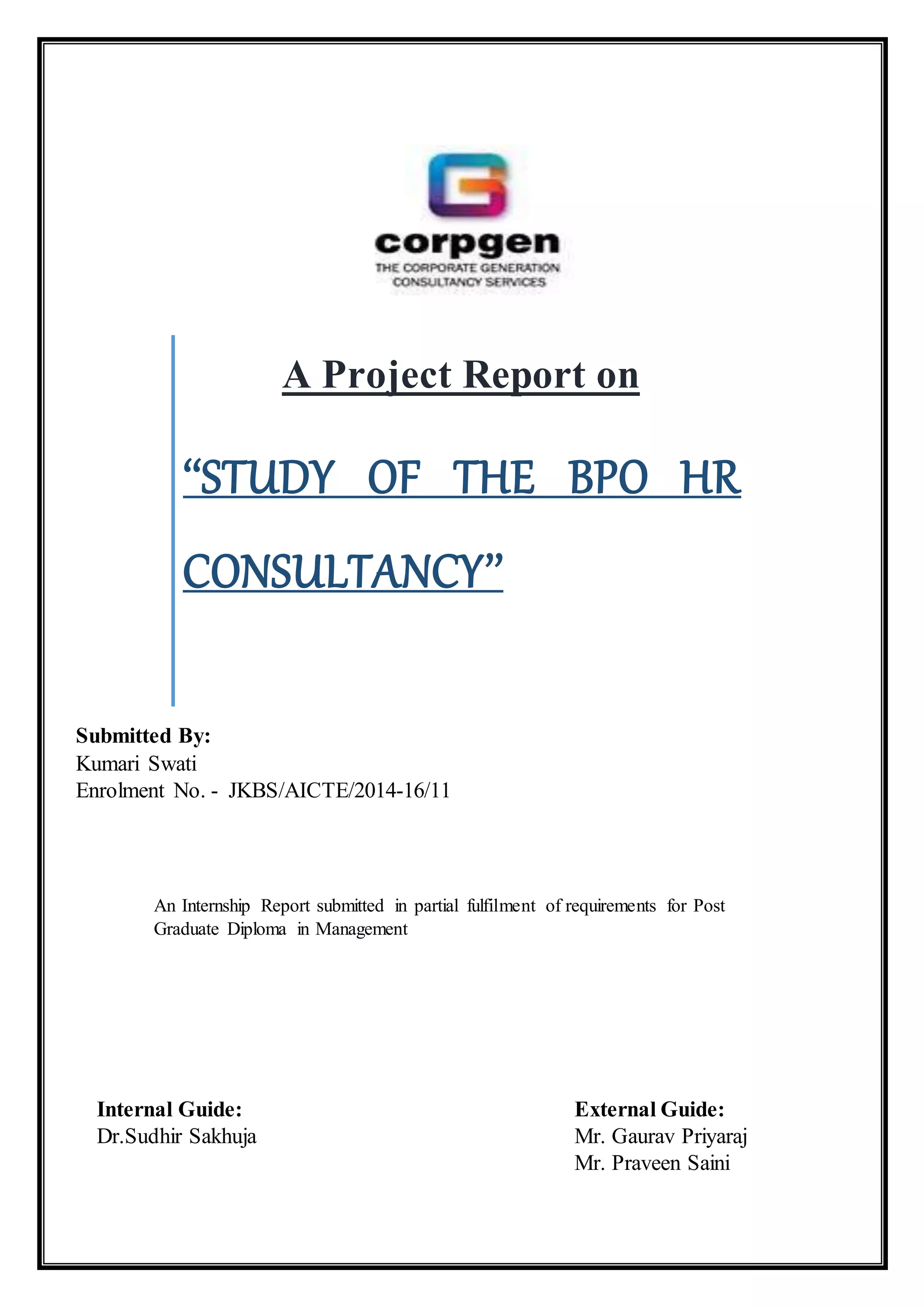 Project Report on Study Of BPO HR Consultancy | DOCX
