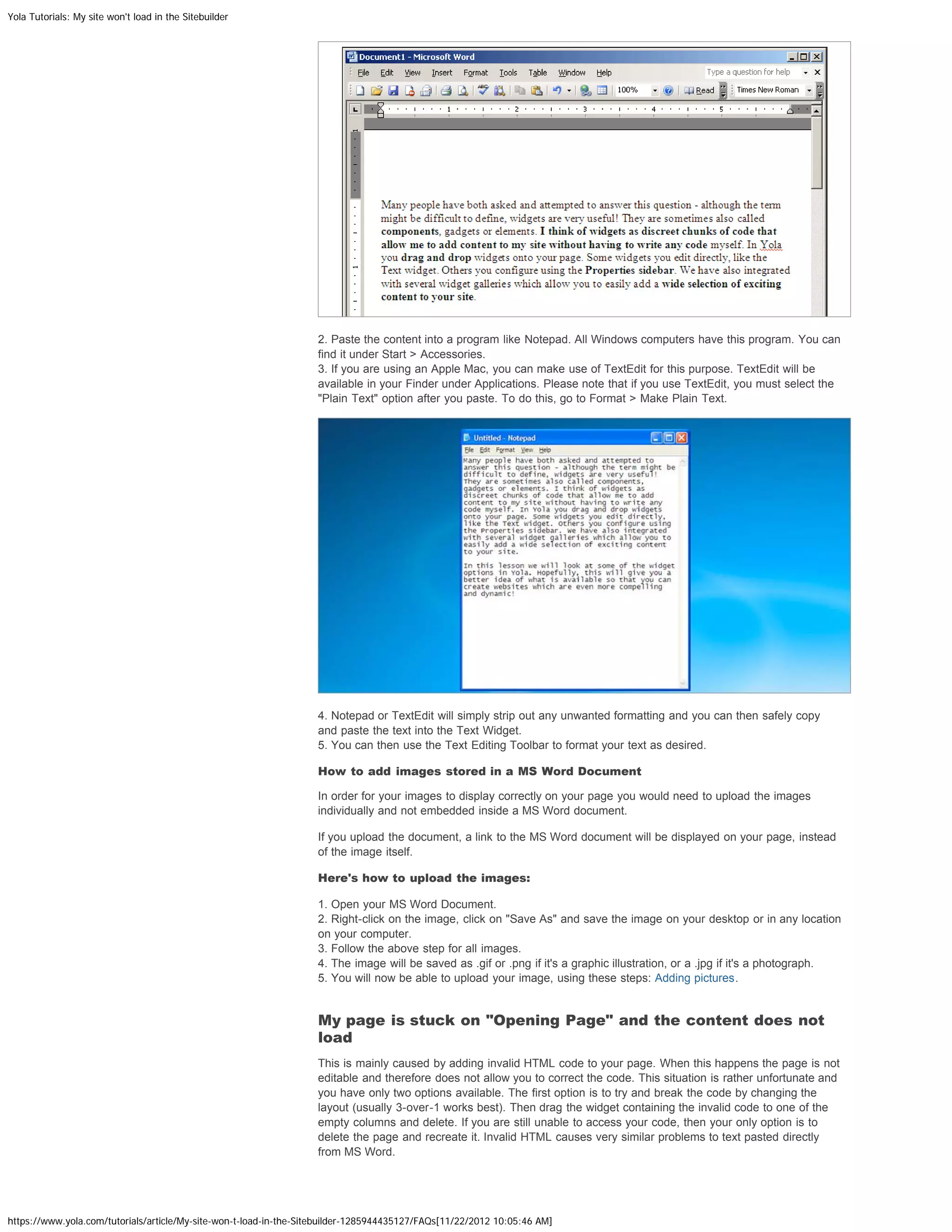 My site won't load in the sitebuilder | PDF