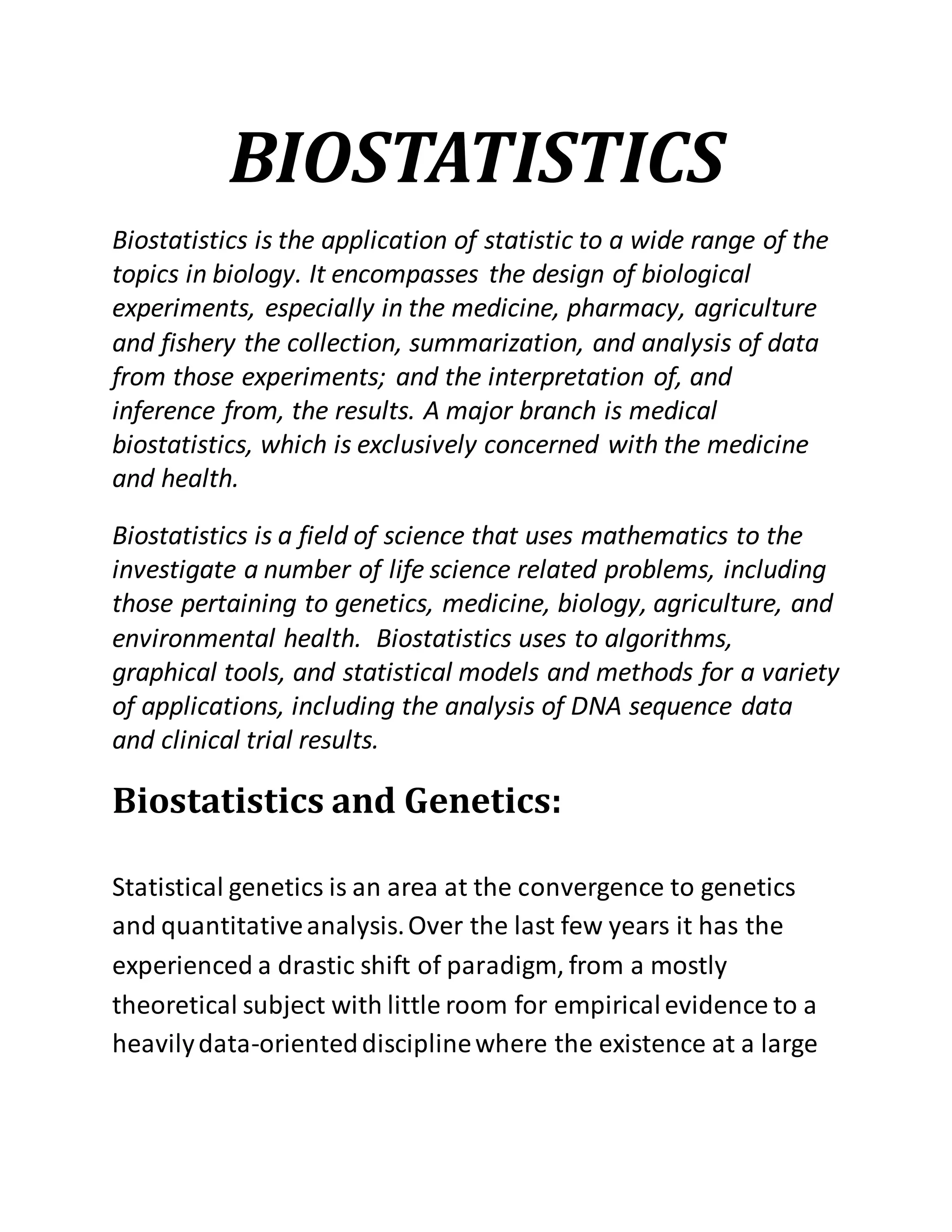 BIOSTATISTICS AND GENITICS | DOCX