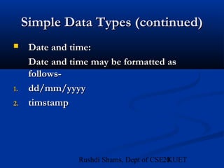 Database Tables and Data Types | PPT