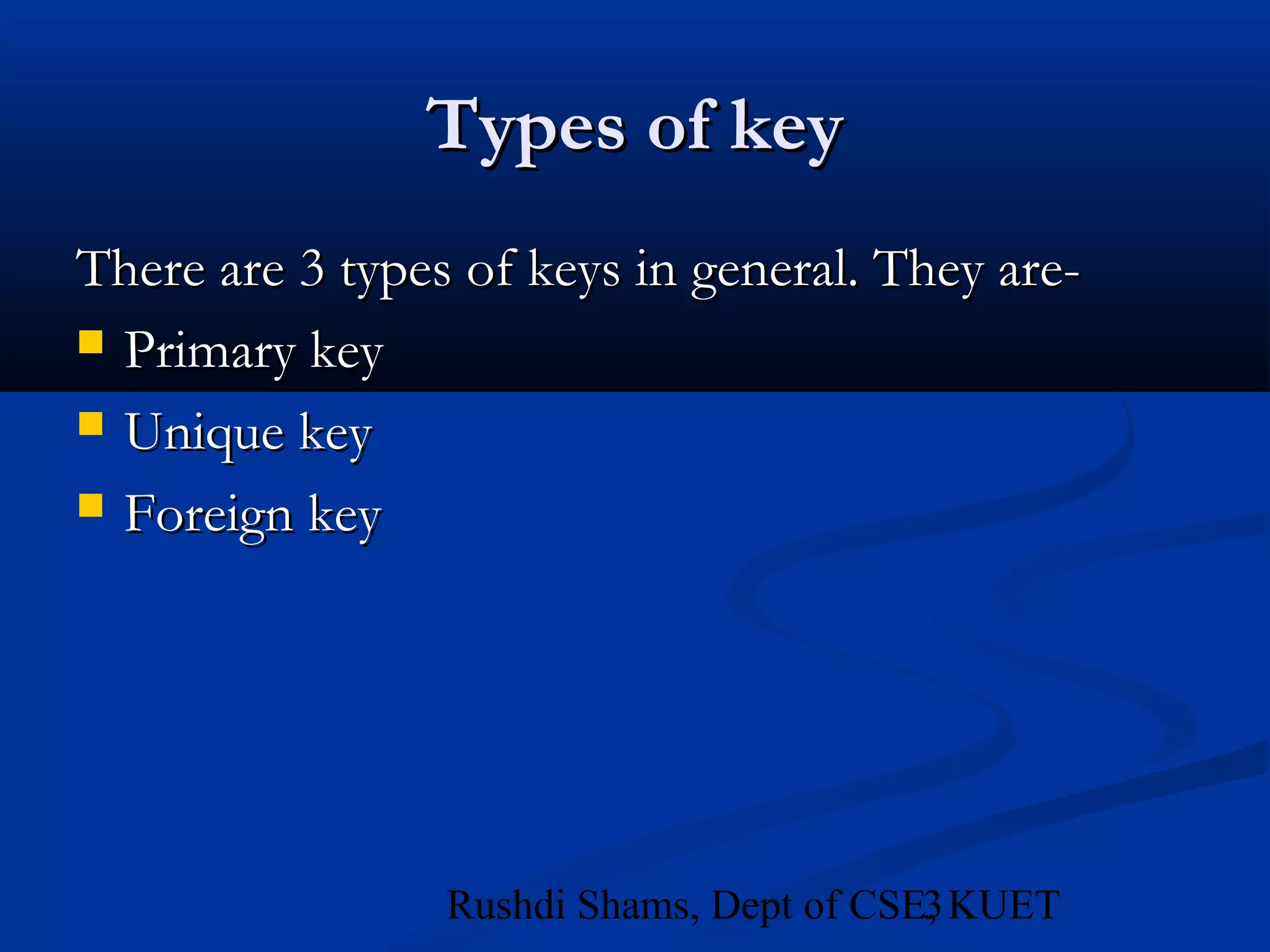 Database Keys Referential Integrity Propagation Constraint Entity