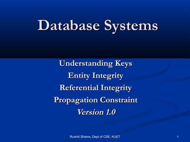Database Keys Referential Integrity Propagation Constraint Entity