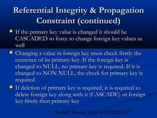 Database Keys / Referential Integrity / Propagation Constraint / Entity Integrity | PPT