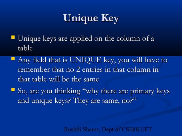 Database Keys Referential Integrity Propagation Constraint Entity