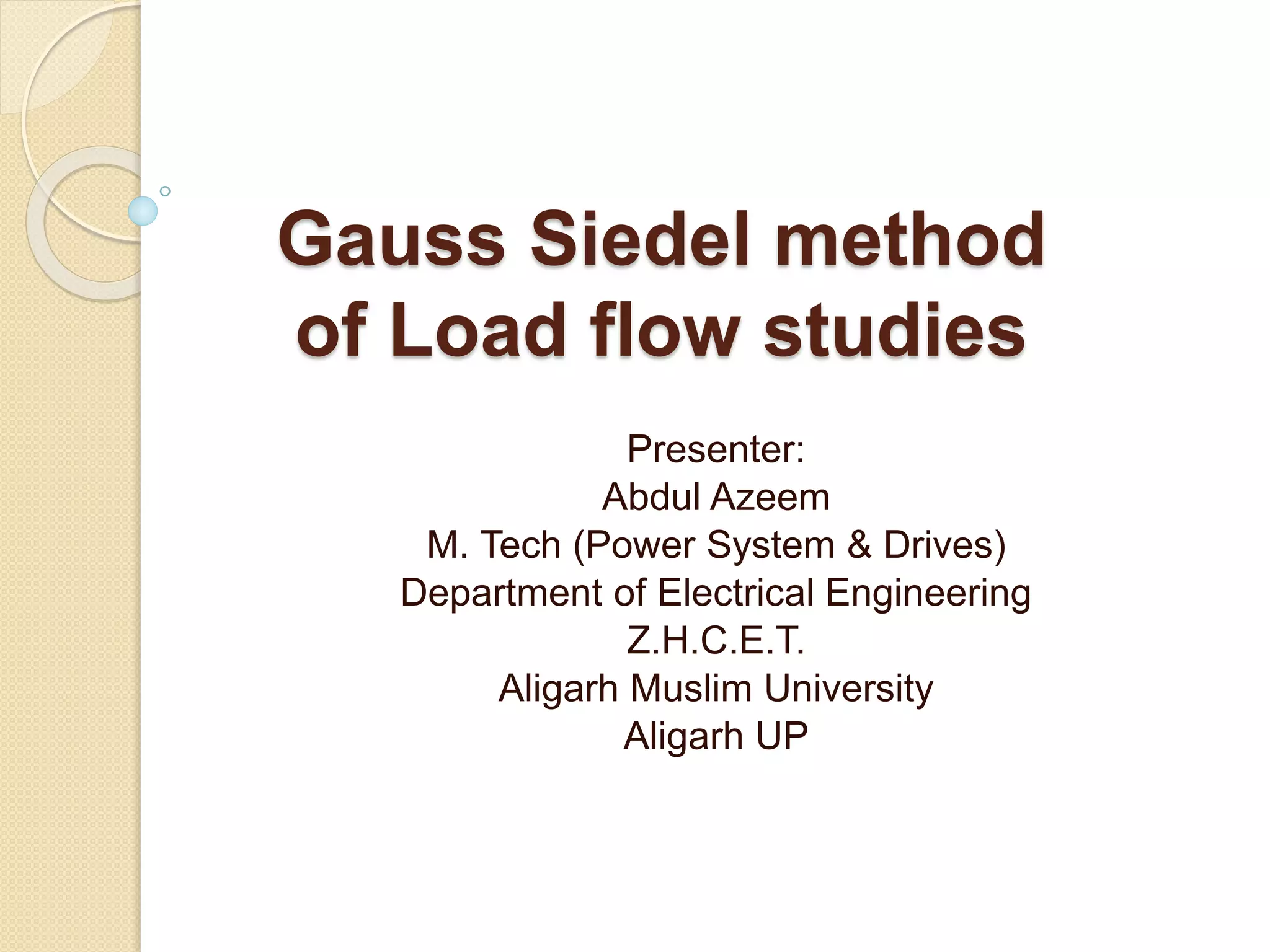 Gauss Siedel method of Load Flow | PPTX