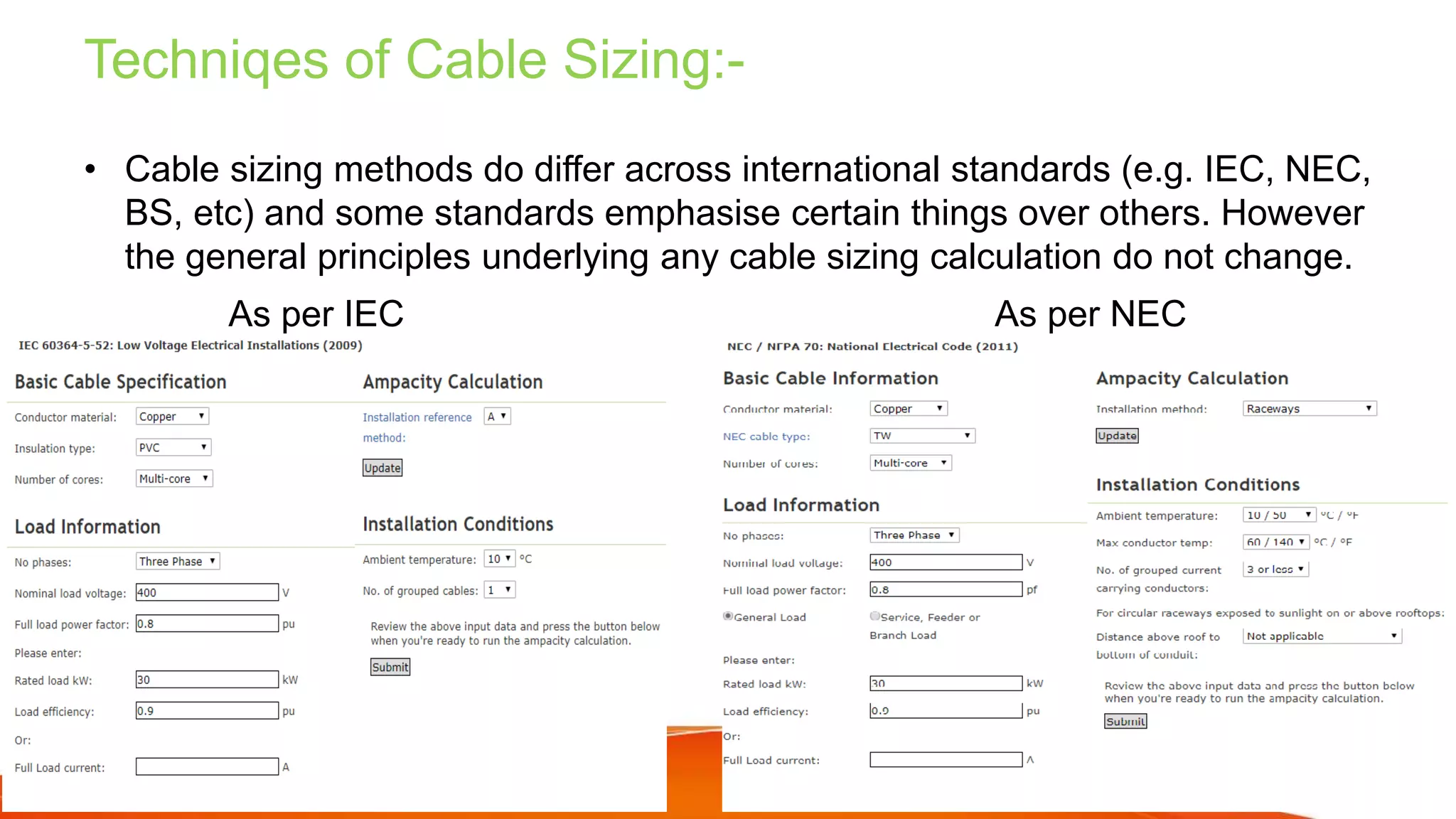 Cable Sizing Calculations | PPTX